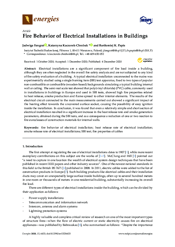 (PDF) Fire Behavior of Electrical Installations in Buildings