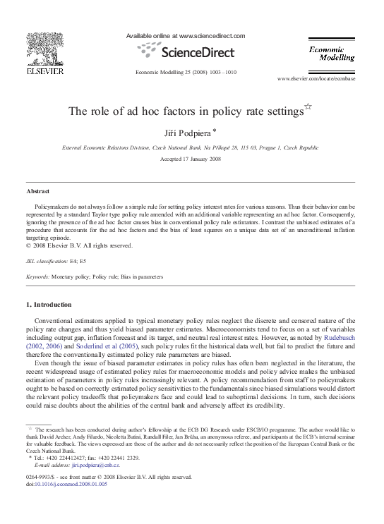 (PDF) Ad Hoc Factors in Policy Rate Setting