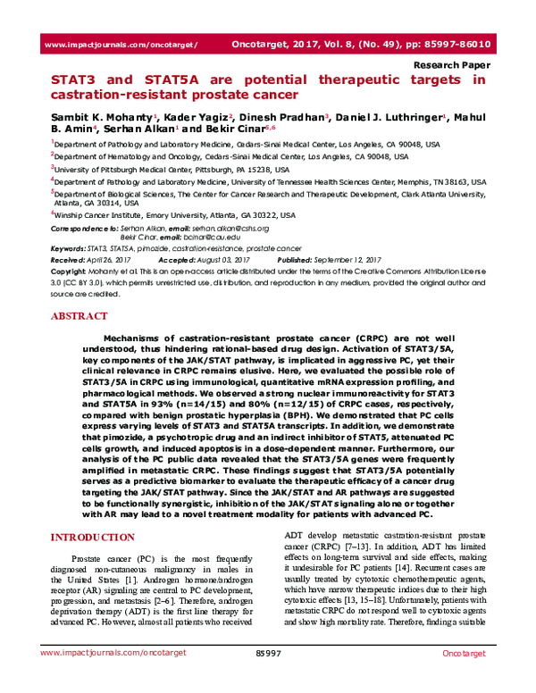(PDF) STAT3 and STAT5A are potential therapeutic targets in castration ...