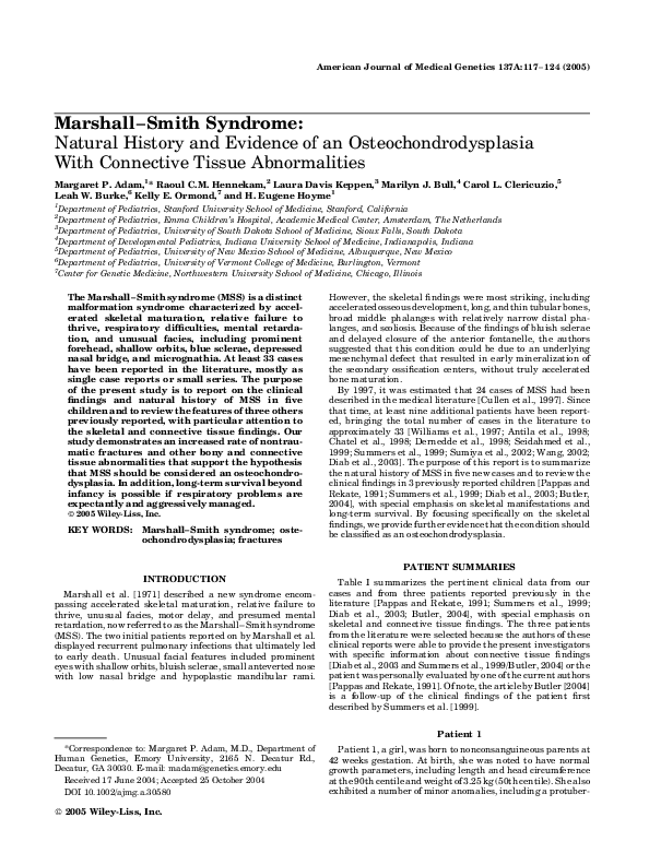 (PDF) Marshall-Smith syndrome: Natural history and evidence of an ...