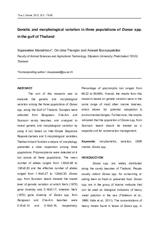 (PDF) Genetic and morphological variation in three populations of Donax ...