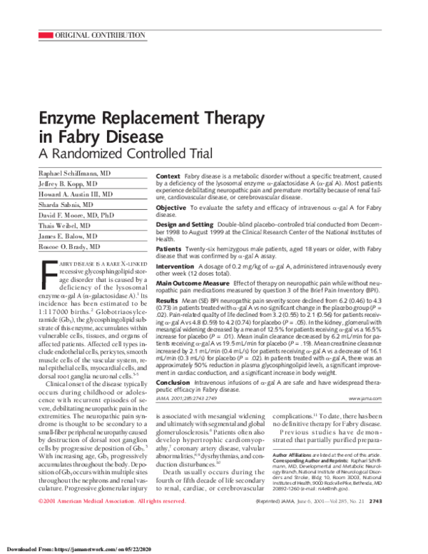 (PDF) Enzyme Replacement Therapy in Fabry Disease | Jeffrey Kopp ...