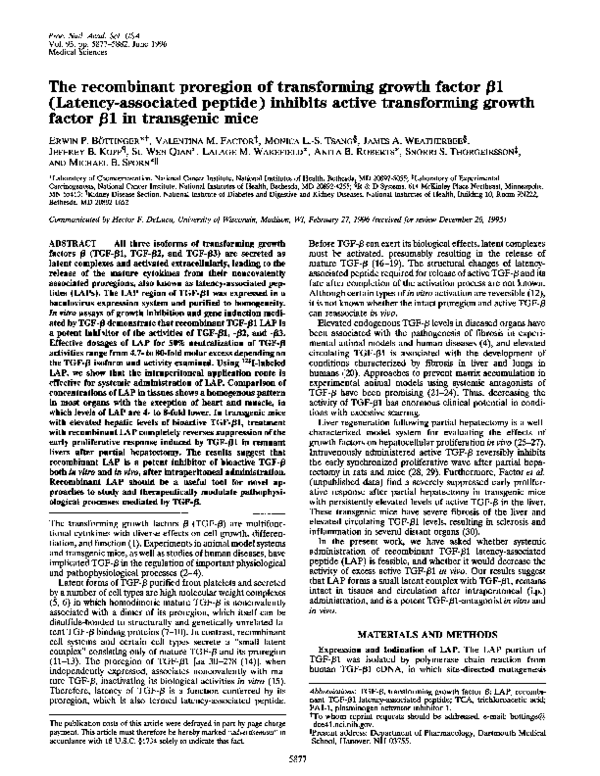 (PDF) The recombinant proregion of transforming growth factor beta1 ...