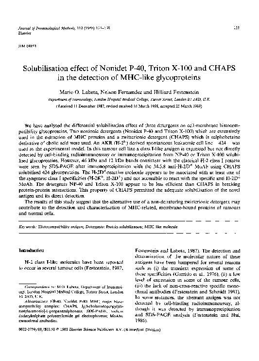 (PDF) Solubilisation effect of Nonidet P-40, Triton X-100 and CHAPS in ...
