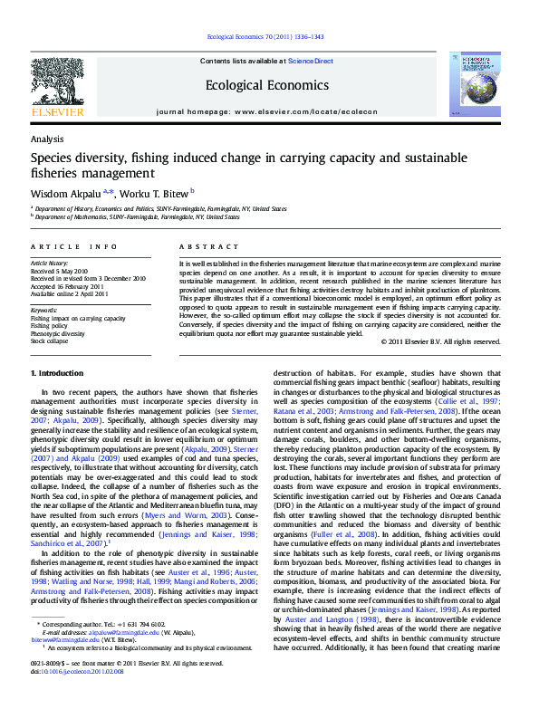 (PDF) Species diversity, fishing induced change in carrying capacity ...