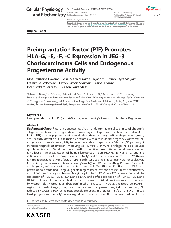 (PDF) Preimplantation Factor (PIF) Promotes HLA-G, -E, -F, -C ...