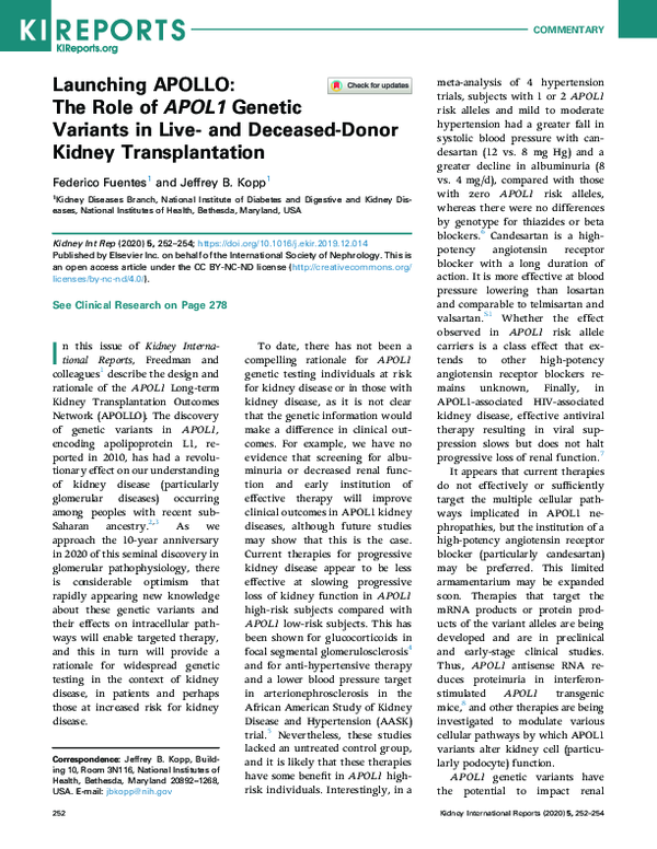 (PDF) Launching APOLLO: the role of APOL1 genetic variants in live and ...