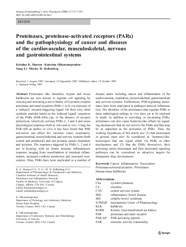 (PDF) Proteinases, proteinase-activated receptors (PARs) and the ...