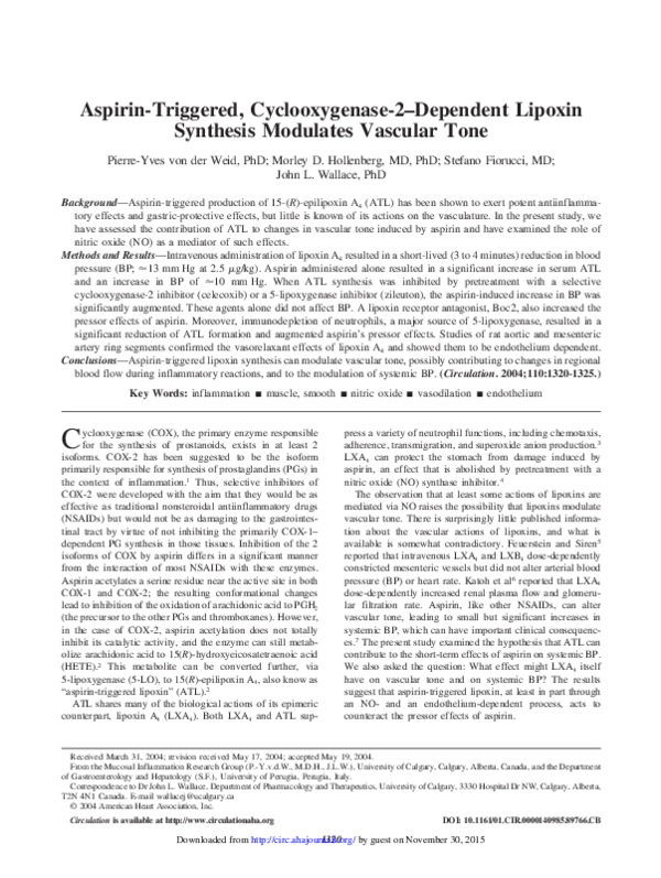 (PDF) Aspirin-Triggered, Cyclooxygenase-2-Dependent Lipoxin Synthesis ...