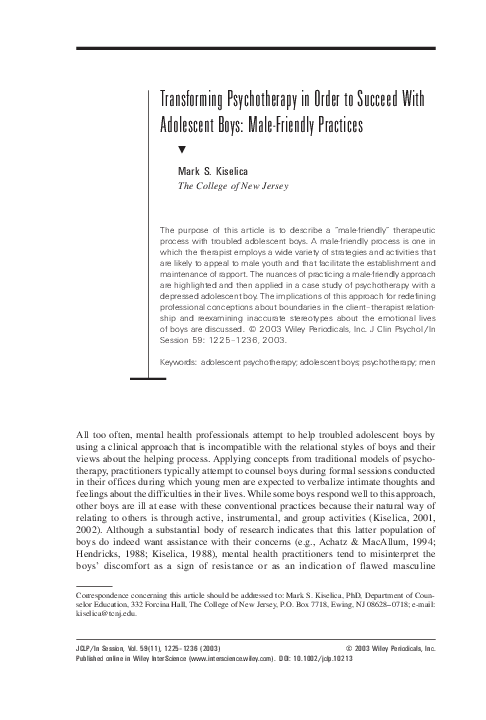 (PDF) Transforming psychotherapy in order to succeed with adolescent ...