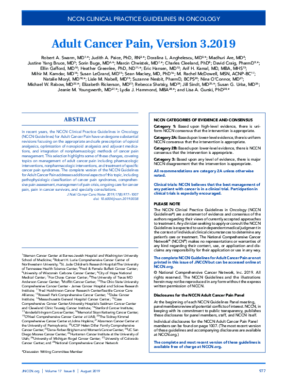 (PDF) Adult Cancer Pain, Version 3.2019, NCCN Clinical Practice Guidelines in Oncology