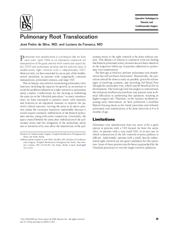 (PDF) Pulmonary Root Translocation