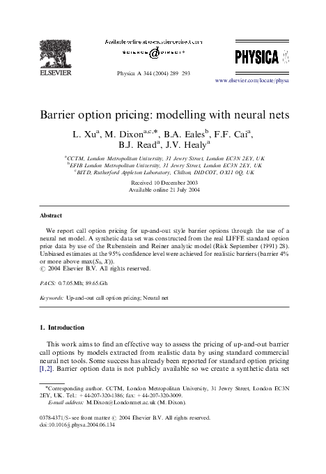 (PDF) Barrier option pricing: modelling with neural nets