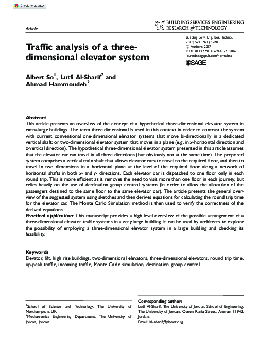 (PDF) Traffic analysis of a three-dimensional elevator system