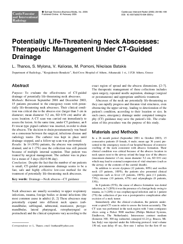 (PDF) Potentially Life-Threatening Neck Abscesses: Therapeutic ...