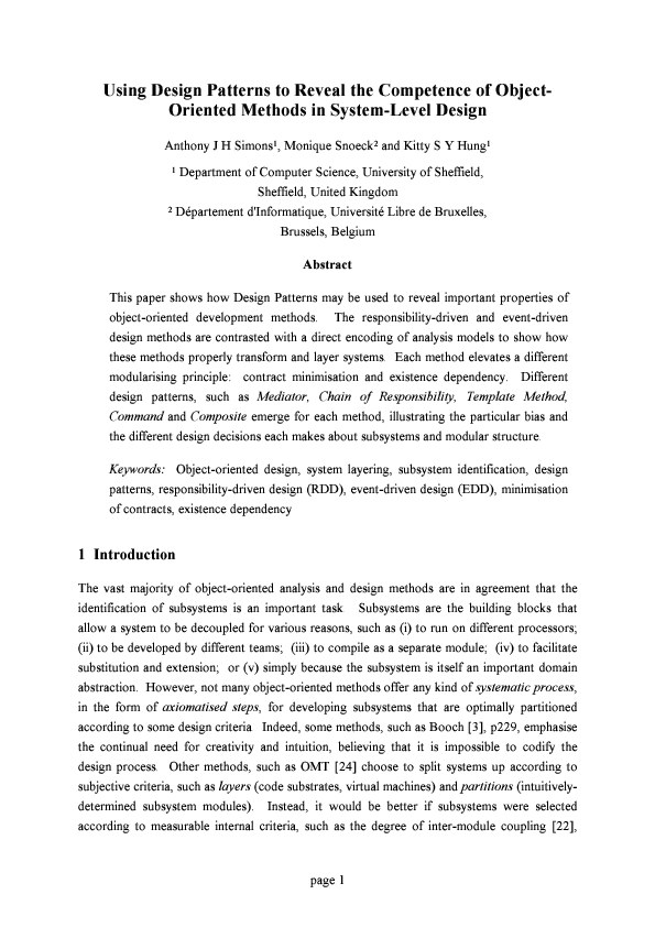 (PDF) Using design patterns to reveal the competence of object-oriented methods in system-level ...