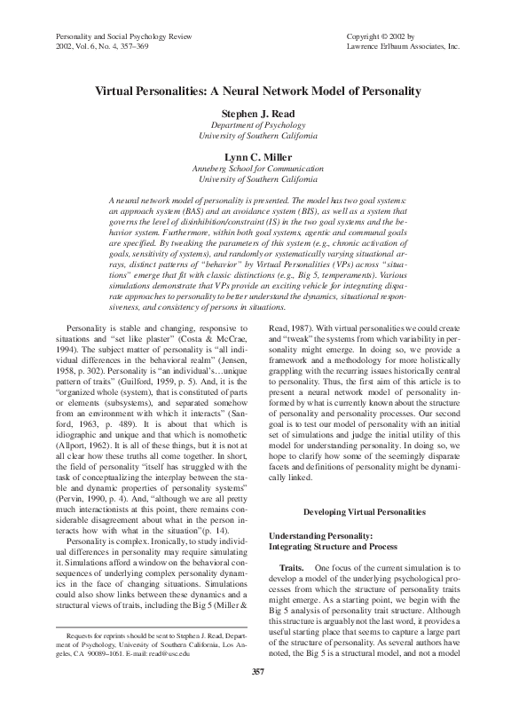 (PDF) Virtual Personalities: A Neural Network Model of Personality