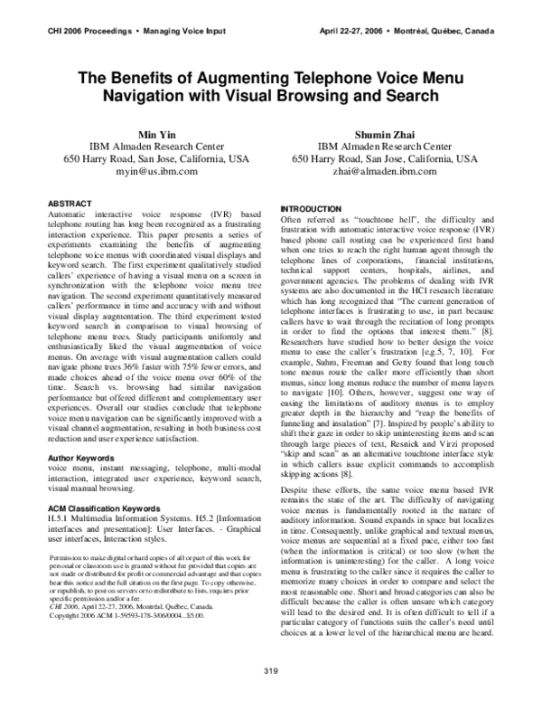 (PDF) The benefits of augmenting telephone voice menu navigation with ...