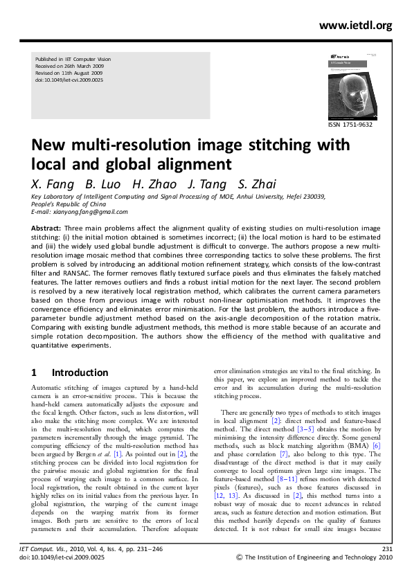 (PDF) New multi-resolution image stitching with local and global alignment
