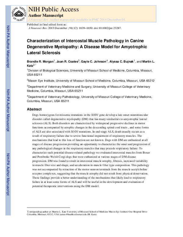 (PDF) Characterization of intercostal muscle pathology in canine ...