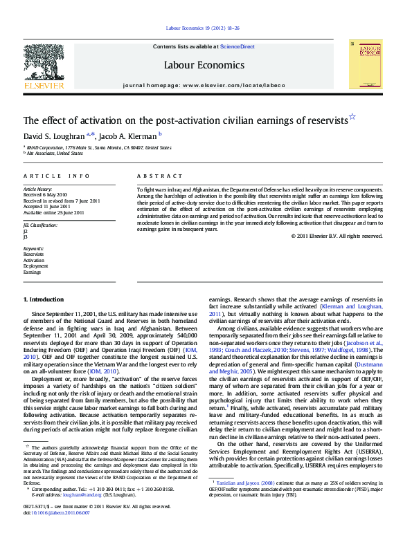 (PDF) The effect of activation on the post-activation civilian earnings ...