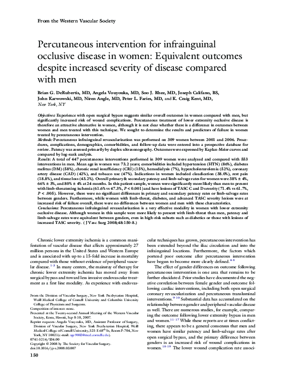 Percutaneous intervention for infrainguinal occlusive disease in women ...