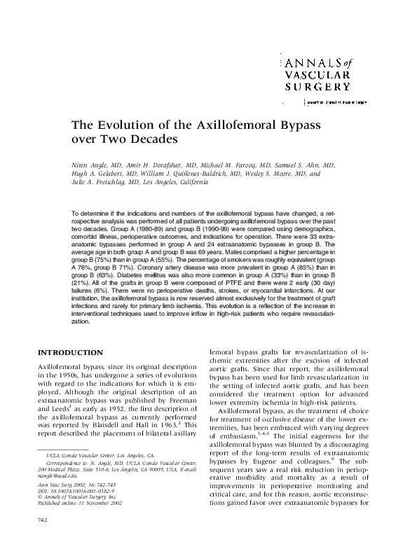 (PDF) The Evolution of the Axillofemoral Bypass over Two Decades