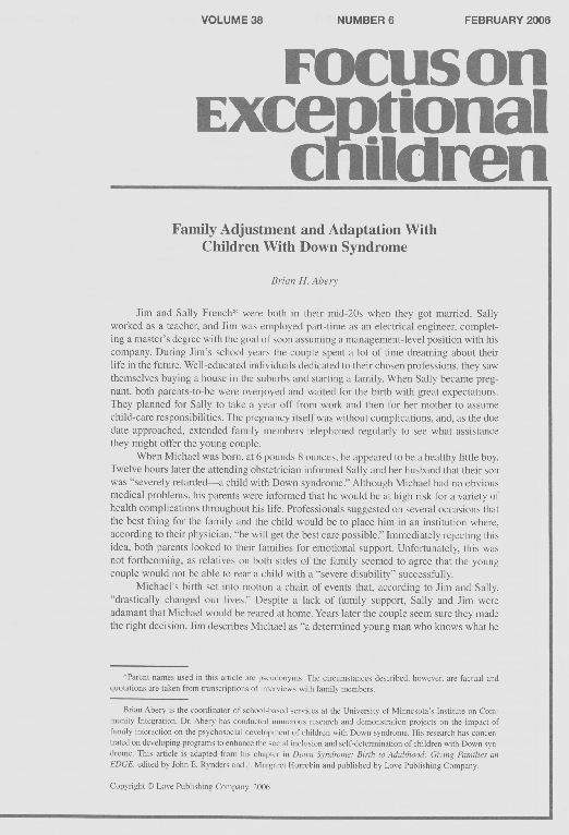 (PDF) Family Adjustment and Adaptation With Children With Down Syndrome