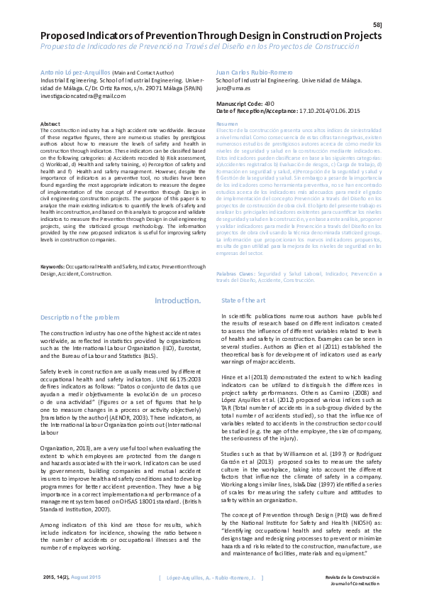 (PDF) Proposed Indicators of Prevention Through Design in Construction ...