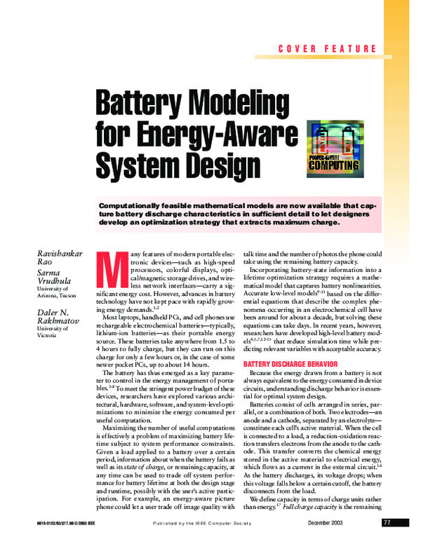 (PDF) Battery modeling for energy-aware system design