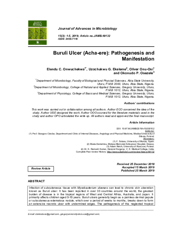 (PDF) Buruli Ulcer (Acha-ere): Pathogenesis and Manifestation