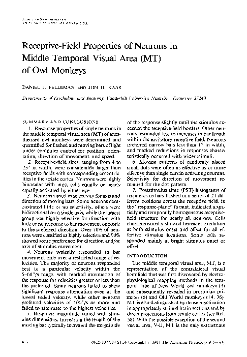 (PDF) Receptive-field properties of neurons in middle temporal visual area (MT) of owl monkeys ...
