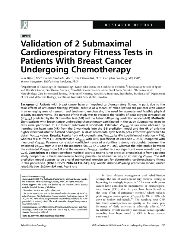 (PDF) Validation of 2 Submaximal Cardiorespiratory Fitness Tests in ...