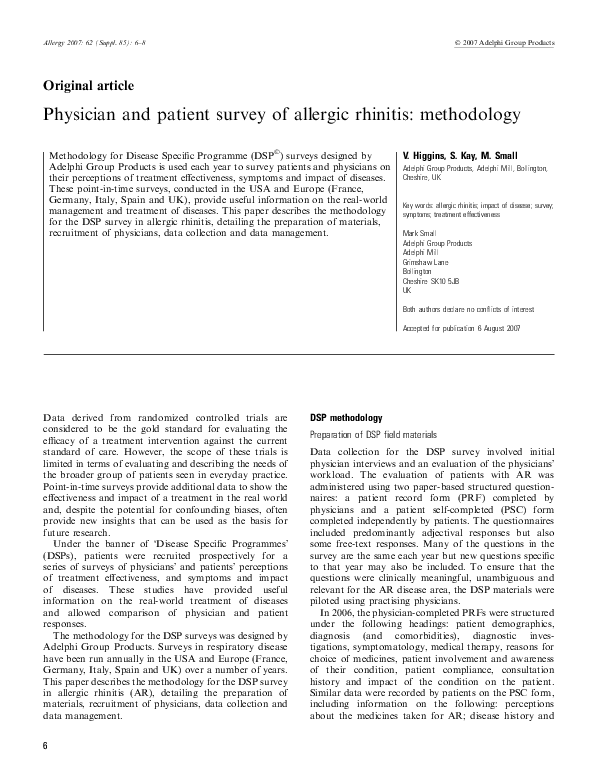 (PDF) Physician and patient survey of allergic rhinitis: methodology