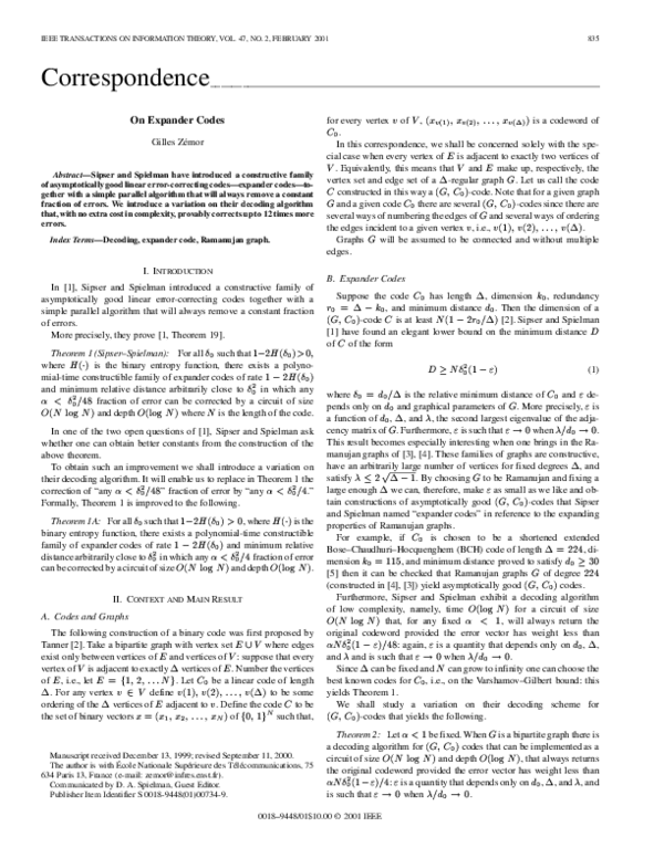 (PDF) On expander codes | Felix Lustenberger - Academia.edu
