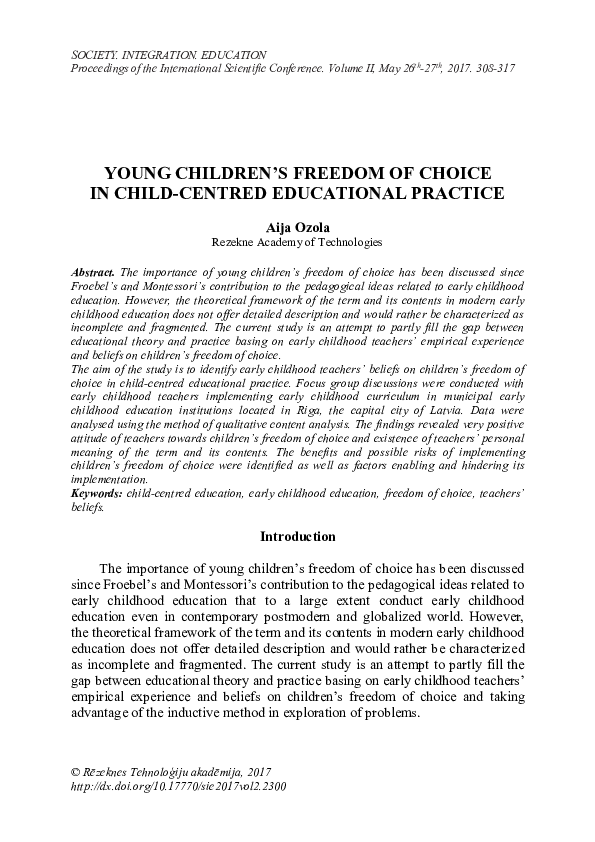 (PDF) Young Children’s Freedom of Choice in Child-Centred Educational ...