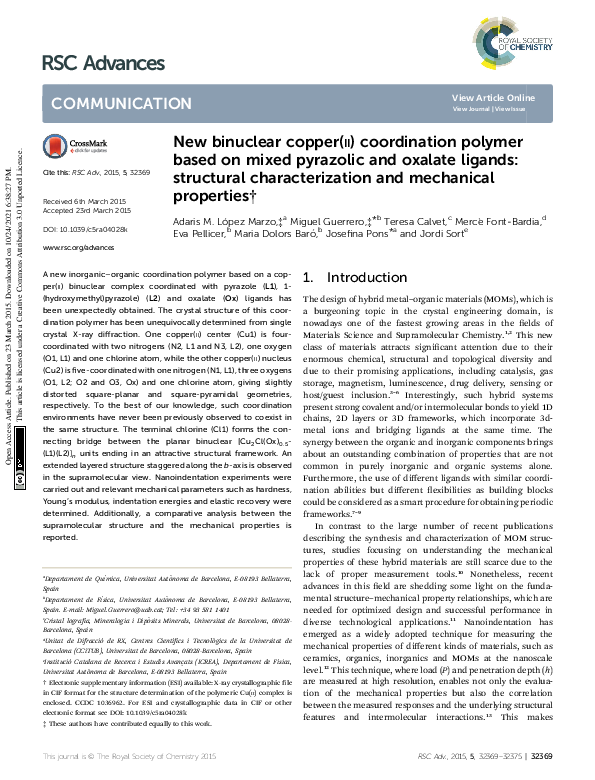 (PDF) New binuclear Copper(II) Coordination Polymer based on Mixed Pyrazolic and Oxalate Ligands ...