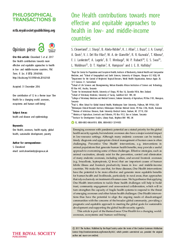 (PDF) One Health contributions towards more effective and equitable ...