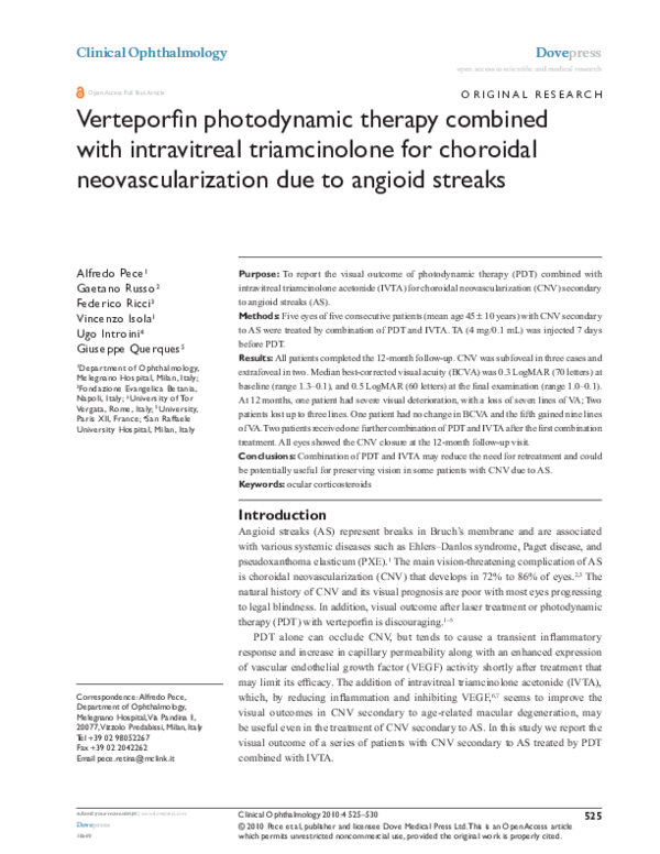 (PDF) Verteporfin photodynamic therapy combined with intravitreal ...