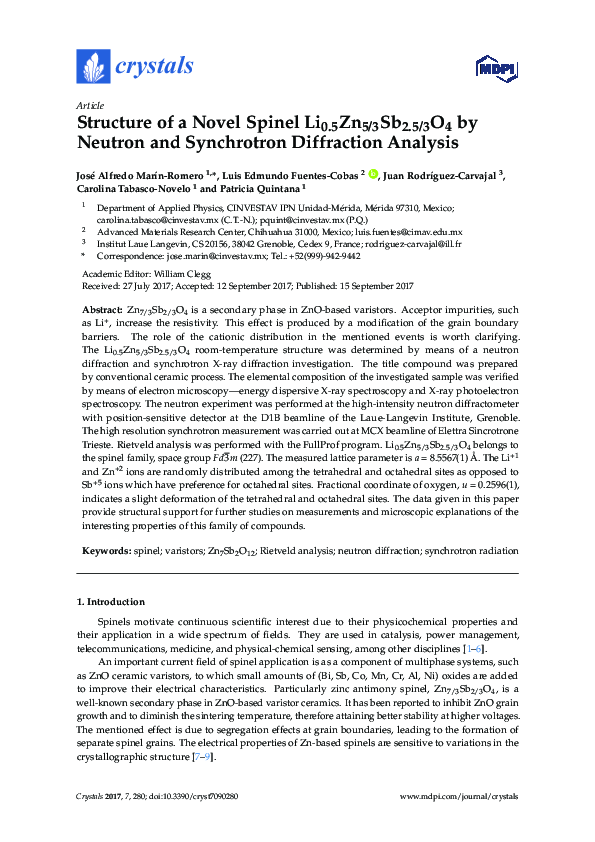 (PDF) Structure of a Novel Spinel Li0.5Zn5/3Sb2.5/3O4 by Neutron and ...
