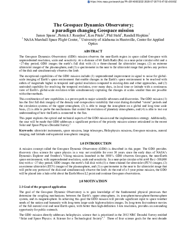 (PDF) The Geospace Dynamics Observatory: a paradigm-changing geospace ...