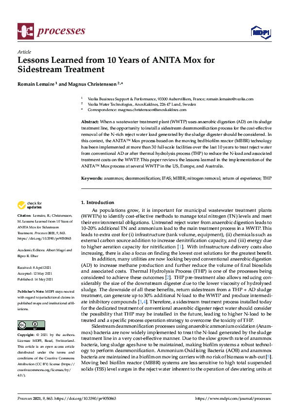(PDF) Lessons Learned from 10 Years of ANITA Mox for Sidestream Treatment