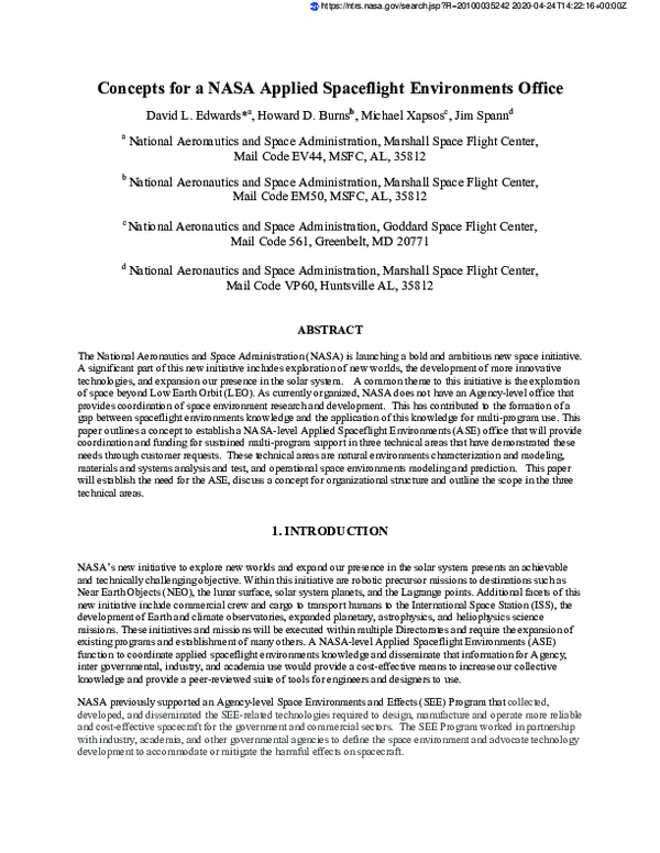 (PDF) Concepts for a NASA applied spaceflight environments office