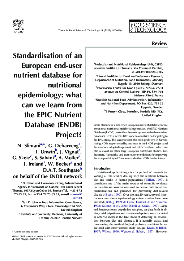(PDF) Standardisation of an European end-user nutrient database for ...