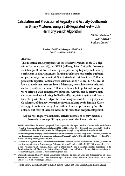 Pdf Calculation And Prediction Of Fugacity And Activity Coefficients In Binary Mixtures Using