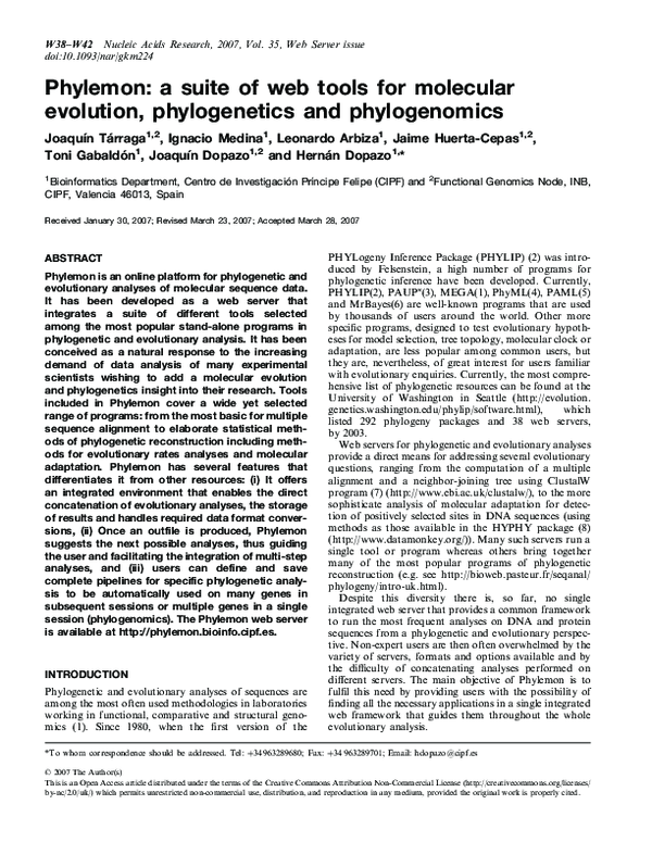 (PDF) Phylemon: a suite of web tools for molecular evolution ...