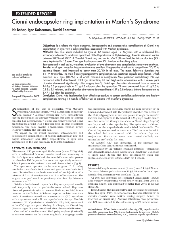 (PDF) Cionni Ring for Lens Subluxation in Marfan's