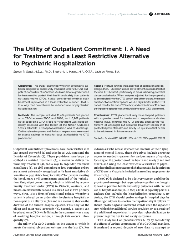(PDF) The Utility of Outpatient Commitment: I. A Need for Treatment and ...