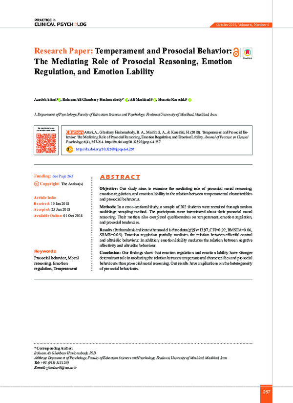 (PDF) Temperament and Prosocial Behavior: The Mediating Role of ...