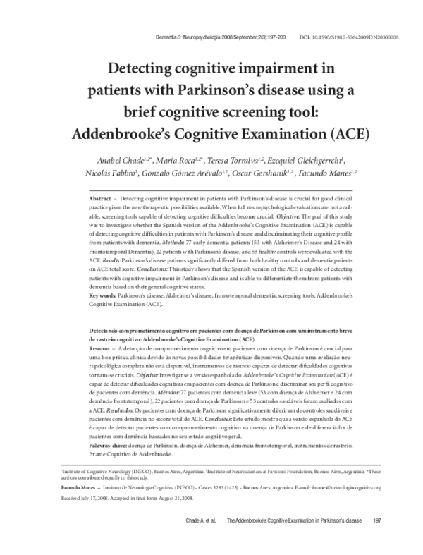 (PDF) Detecting cognitive impairment in patients with early Parkinson's ...